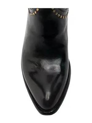 LEMARGO Stud Embellished Leather Ankle Boots - Black
