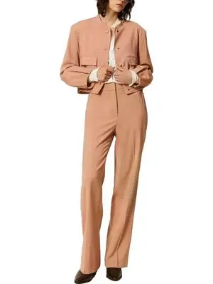 TWINSET Straight Twill Trousers With Pockets - Neutrals