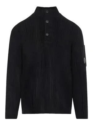 C.P. COMPANY Ribbed-knit Lens Detail Sweater - Black