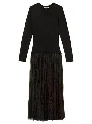 TWINSET Long Sleeve Tiered Tulle Dress - Black