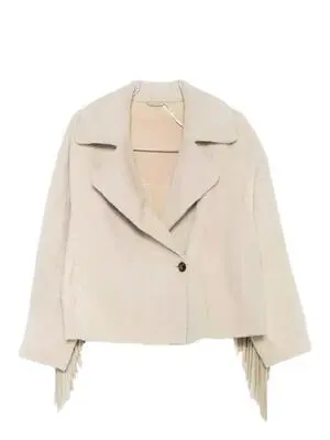 LISKA Fringe Detail Jacket - Neutrals
