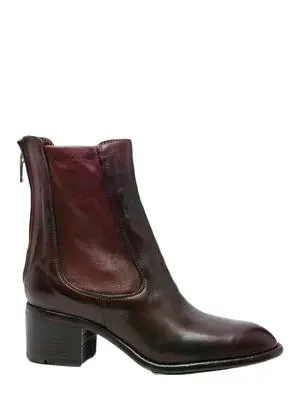 LEMARGO Rear-zip Leather Ankle Boots - Red