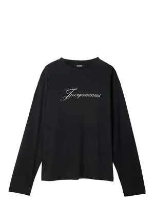 Jacquemus Long Sleeve T-shirt With Printed Logo - Black