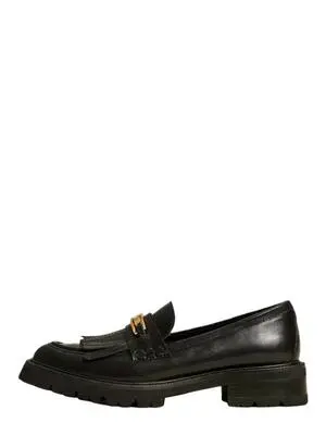 TWINSET Leather Loafers With Fringes - Black