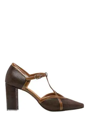 Chie Mihara Awear Lizard-effect T-bar Heeled Pumps - Brown