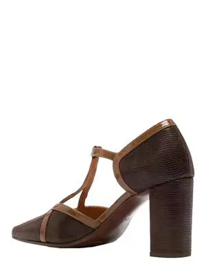 Chie Mihara Awear Lizard-effect T-bar Heeled Pumps - Brown