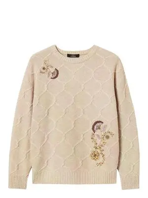 TWINSET Diamond-knit Sweater With Floral Embroidery - Neutrals