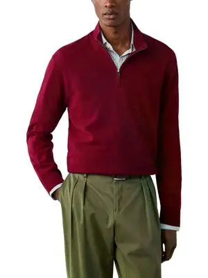 HACKETT LONDON Quarter-zip Knit With Elbow Patches - Red