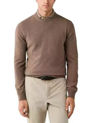 HACKETT LONDON Crew Neck Knit With Elbow Patches - Brown