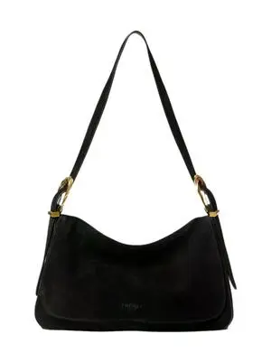 TWINSET Medium Liliane Suede Shoulder Bag With Buckles - Black