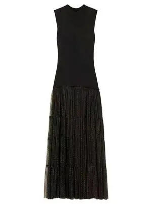 TWINSET Sleeveless Knit Maxi Dress With Plumetis Tulle Skirt - Black