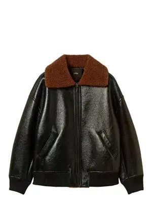 TWINSET Faux-shearling Collar Bomber Jacket - Black