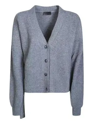 DONDUP Ribbed Knit V-neck Cardigan With Logo Plaque - Grey