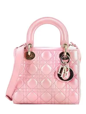 Dior Lady Bag Iridescent Cannage Quilt Lambskin Small Shoulder Bag - Pink