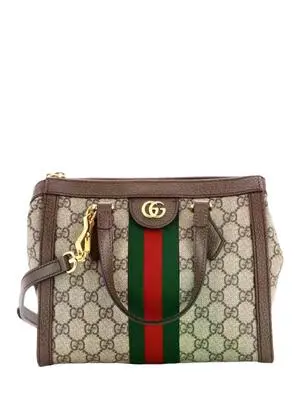 Gucci Ophidia Top Handle Gg Coated Canvas With Leather Small Tote Bag - Brown
