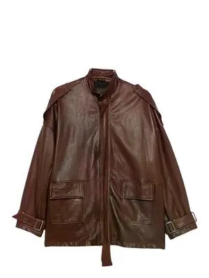 GIORGIO BRATO Leather Zip-up Jacket - Brown