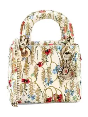 Dior Lady Chain Bag Embroidered Printed Calfskin Mini Satchel - Multicolour