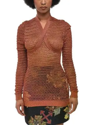 Off-White Criss-cross Detail Net Sweater - Brown