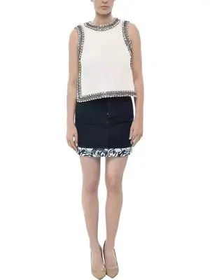 Gucci Sleeveless Top With Jeweled Edges - Neutrals