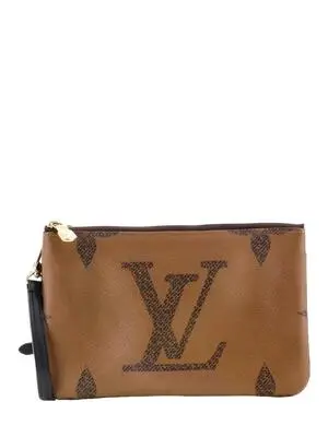 LOUIS VUITTON Double Zip Pochette Reverse Monogram Giant Clutch Bag - Brown