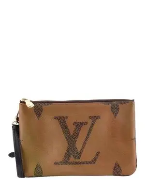LOUIS VUITTON Double Zip Pochette Reverse Monogram Giant Clutch Bag - Brown