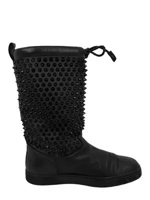 CHRISTIAN LOUBOUTIN Christian Louboutin Black Leather Spiked Mid-Calf Boots