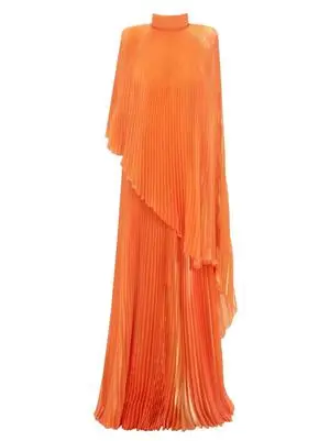 GEMY MAALOUF Pleated Asymmetric Maxi Dress - Orange