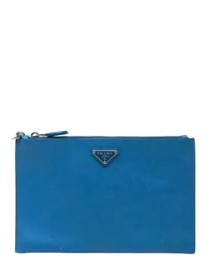 Prada Saffiano Wristlet Clutch Bag - Blue