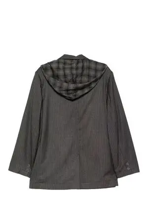SONG FOR THE MUTE Square Pinstripe Pattern Blazer With Drawstring Hood - Grey