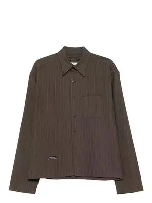 SONG FOR THE MUTE School Pinstripe-pattern Logo-patch Shirt - Brown