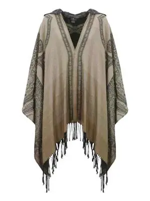 Etro Paisley Pattern Fringed Cape With Hood - Neutrals