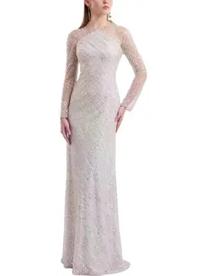 GEMY MAALOUF Beaded Sequin-embellished Gown - Silver