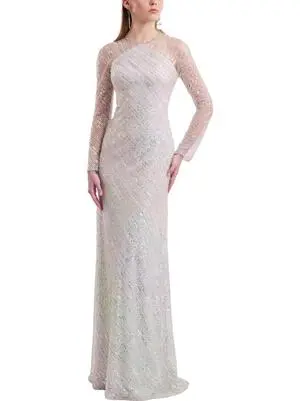 GEMY MAALOUF Beaded Sequin-embellished Gown - Silver