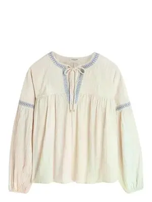 Scotch & Soda Embroidered Trim Gathered Blouse - Neutrals