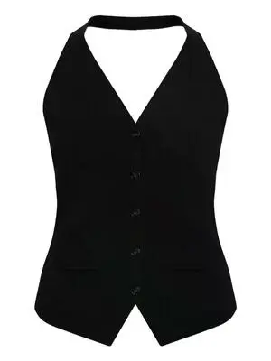 LISA YANG Halterneck Button-up Top - Black