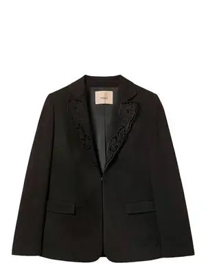 TWINSET Blazer With Broderie Anglaise Embellishment - Black
