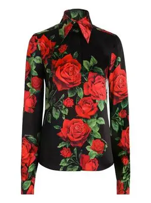 Dolce & Gabbana Rose-print Silk Shirt - Black