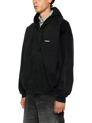 Vetements Logo-print Zip-up Hoodie - Black