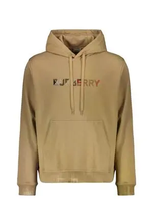 Burberry Logo-embroidered Pouch-pocket Hoodie - Neutrals