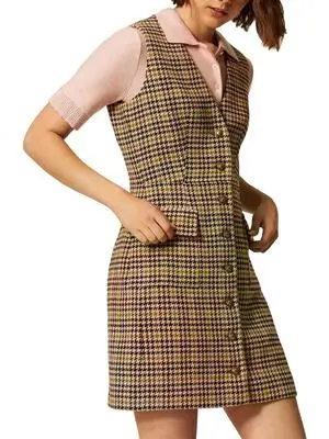 TWINSET Short Houndstooth Shirt Dress - Neutrals
