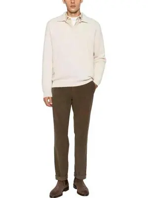 ROBERTO COLLINA Ribbed-trim Long-sleeve Polo Shirt - Neutrals