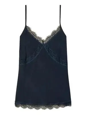 TWINSET Crêpe De Chine Top With Scalloped Lace Trim - Blue