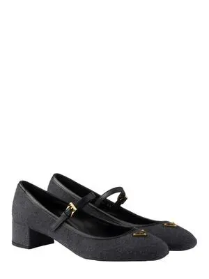 Prada Mary Jane Pumps With Logo Buckle - Grey