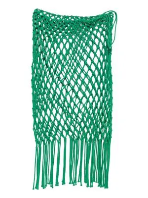 THE FRANKIE SHOP Tropea Macramé Knit Fringed Midi Skirt - Green