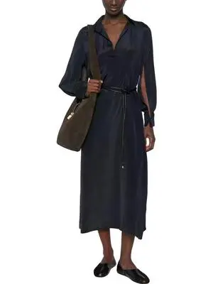 Max Mara Silk Midi Dress With Slit Sleeves - Blue