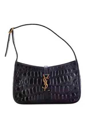 Saint Laurent Le 5 A 7 Crocodile Embossed Leather Small Hobo Bag Black