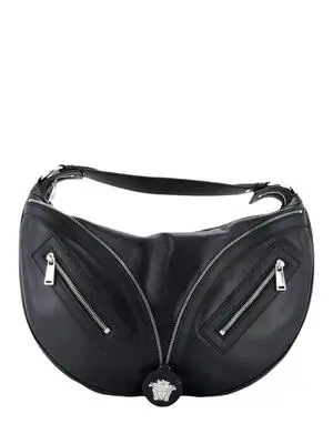 Versace Repeat Leather Large Hobo Bag - Black