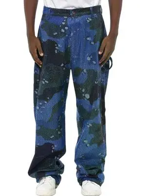 Off-White Camouflage Print Rhinestone Embellished Jeans - Blue