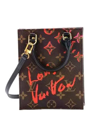LOUIS VUITTON Petit Sac Plat Bag Limited Edition Fall In Love Monogram Canvas Tote Bag - Brown