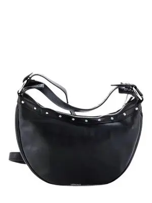 Versace Repeat Studded Leather Small Hobo Bag - Black
